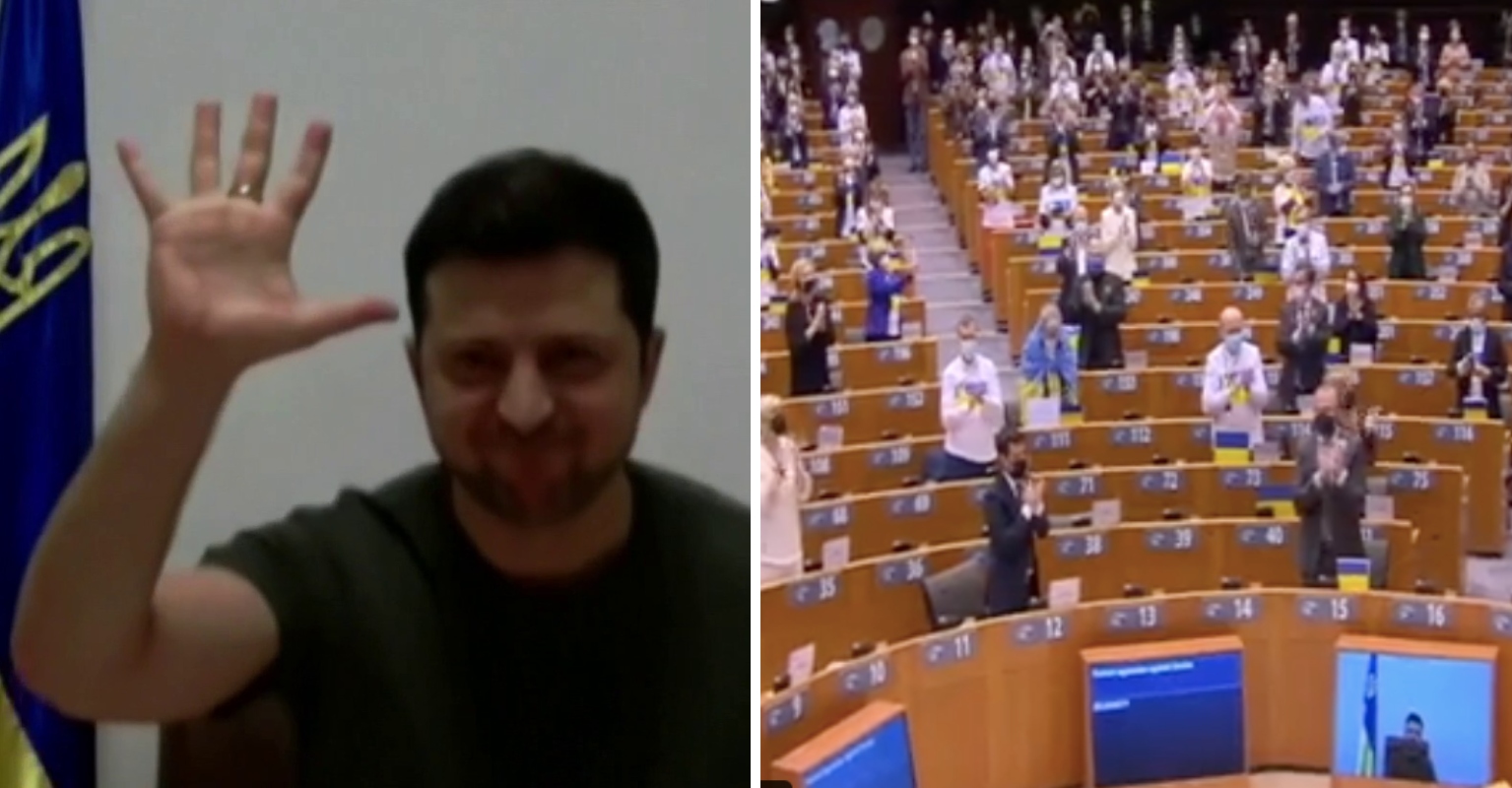 Ukrainian President Zelensky Receives Standing Ovation From EU Parliament After Emotional Speech