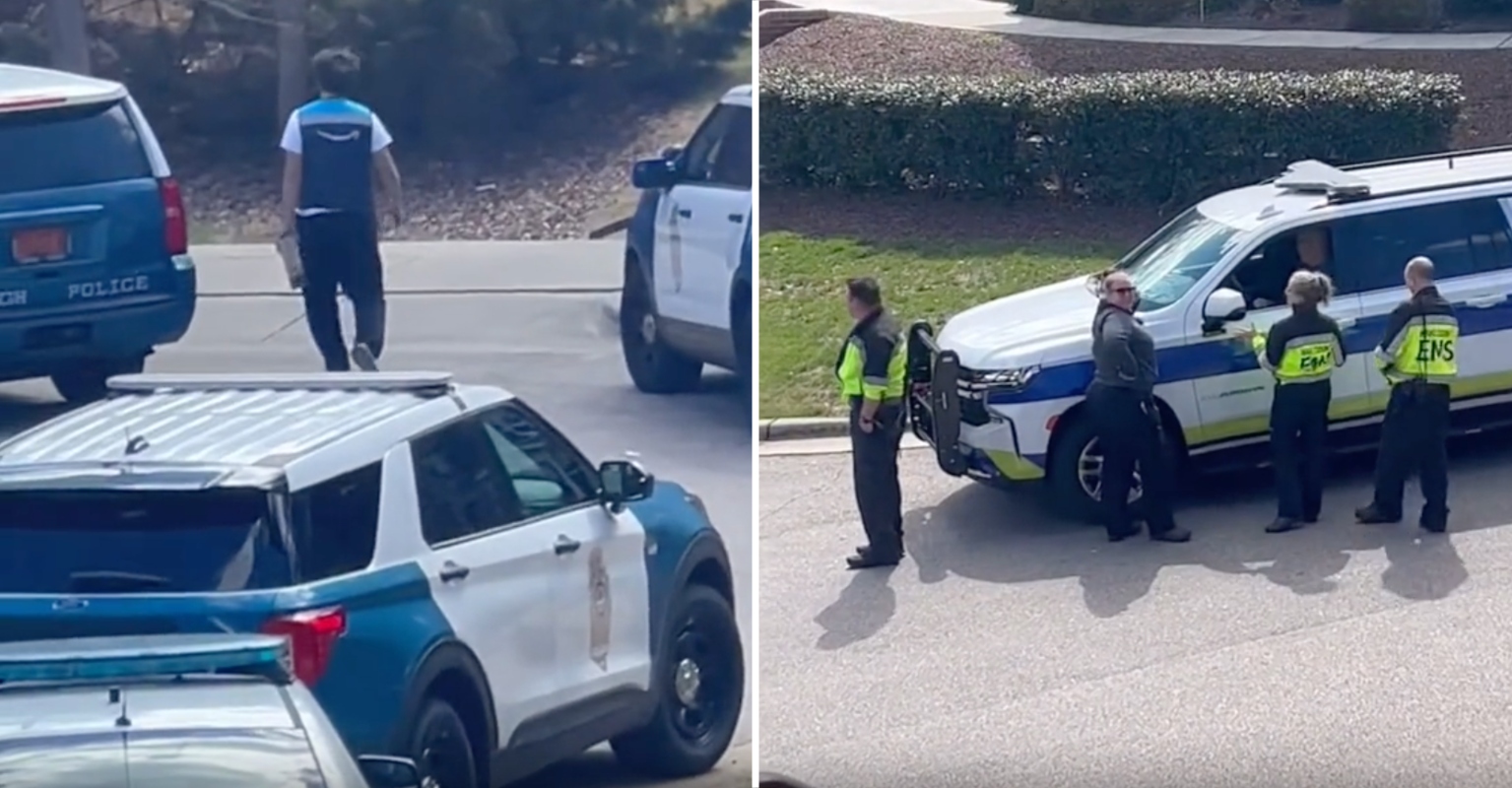 Amazon Delivery Man Walks Through Police Stand Off To Deliver Parcel