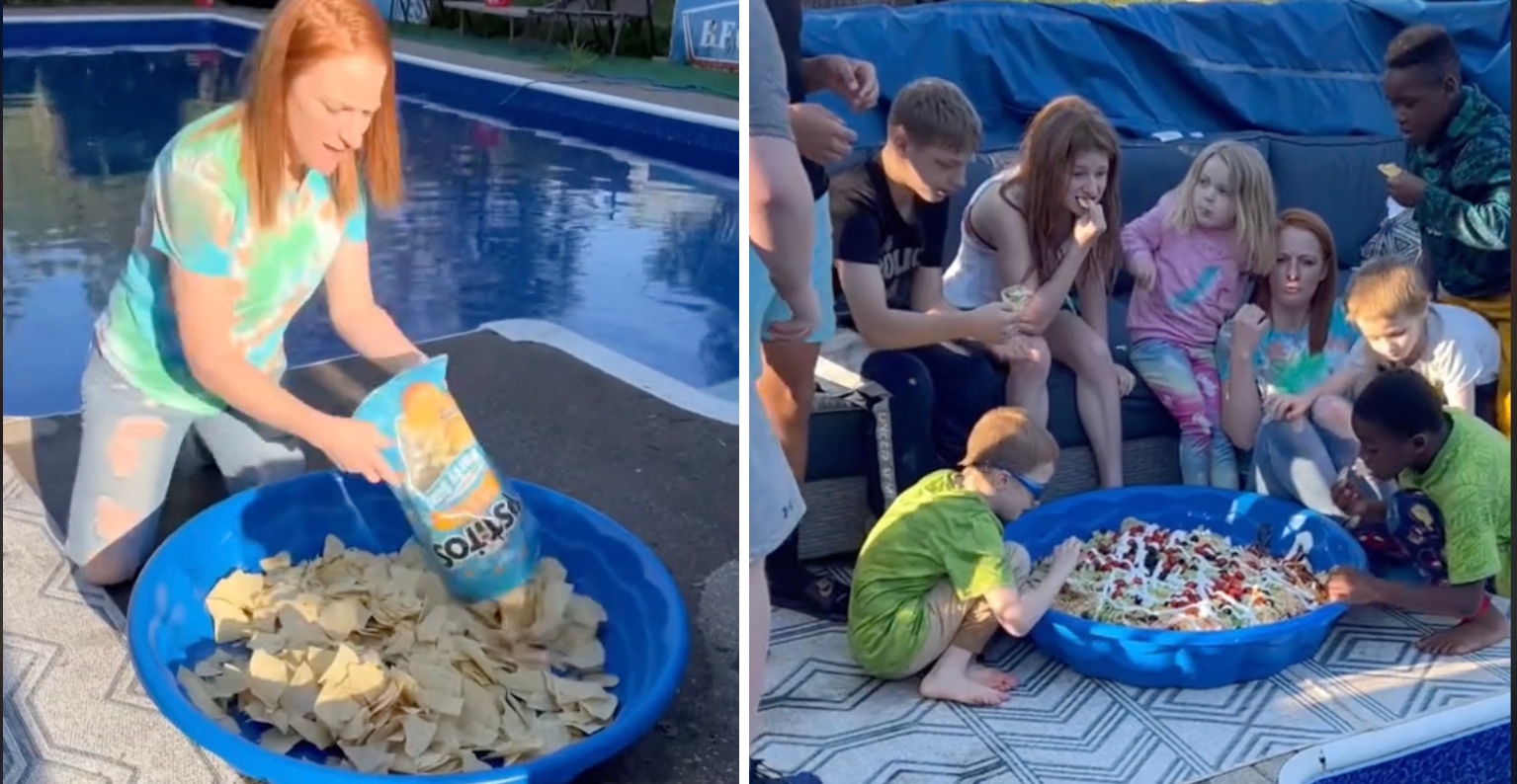 Mom-Of-12 Divides Opinion After Serving Children Nachos From Baby Pool