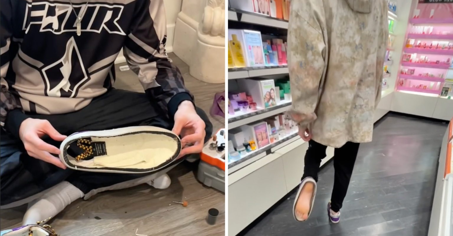 People Are Confused After Couple Cut Out Soles Of Their Shoes To Walk ...